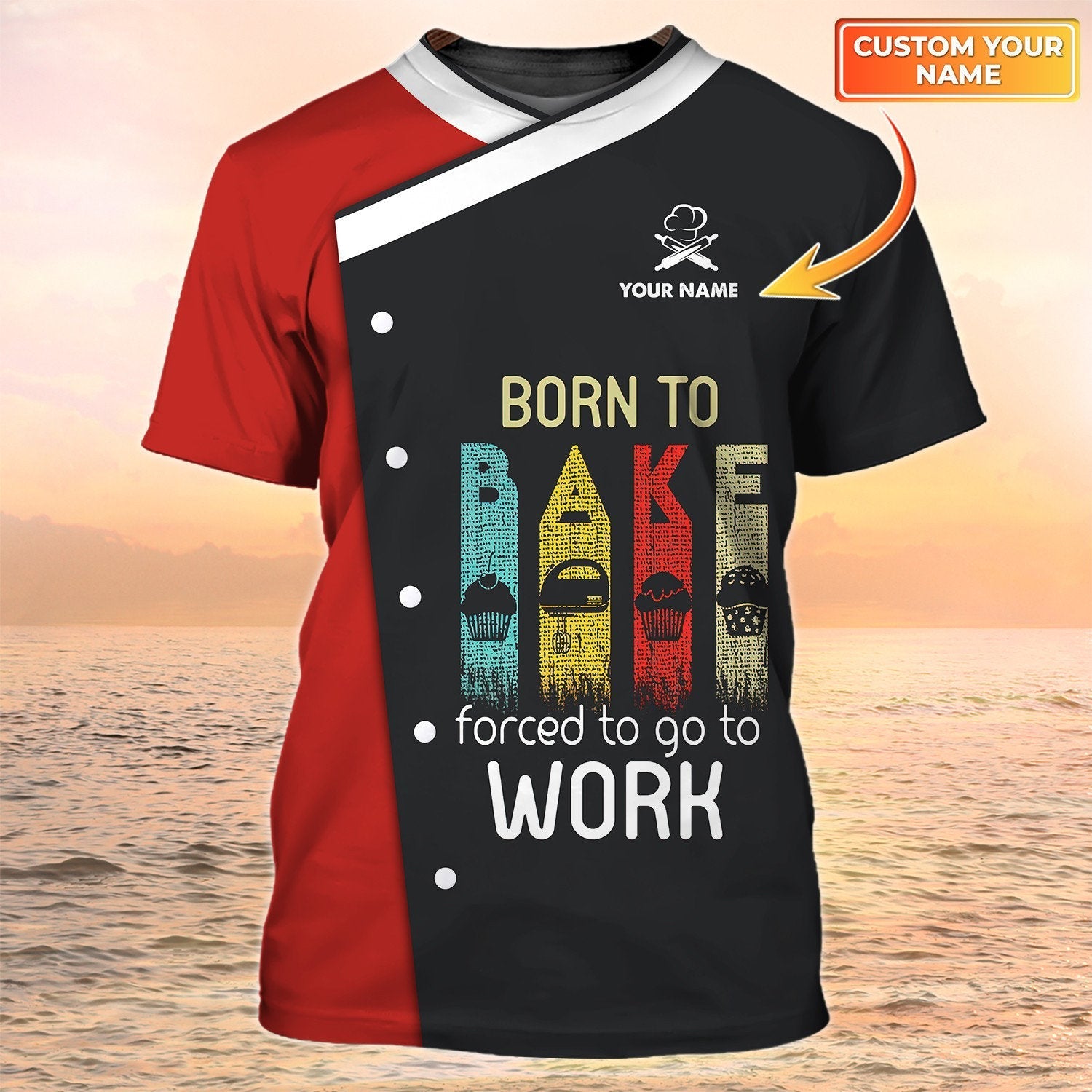 Uni Personalized Name Born To Bake Uniform Baking Pattern 3D Shirt [No ...