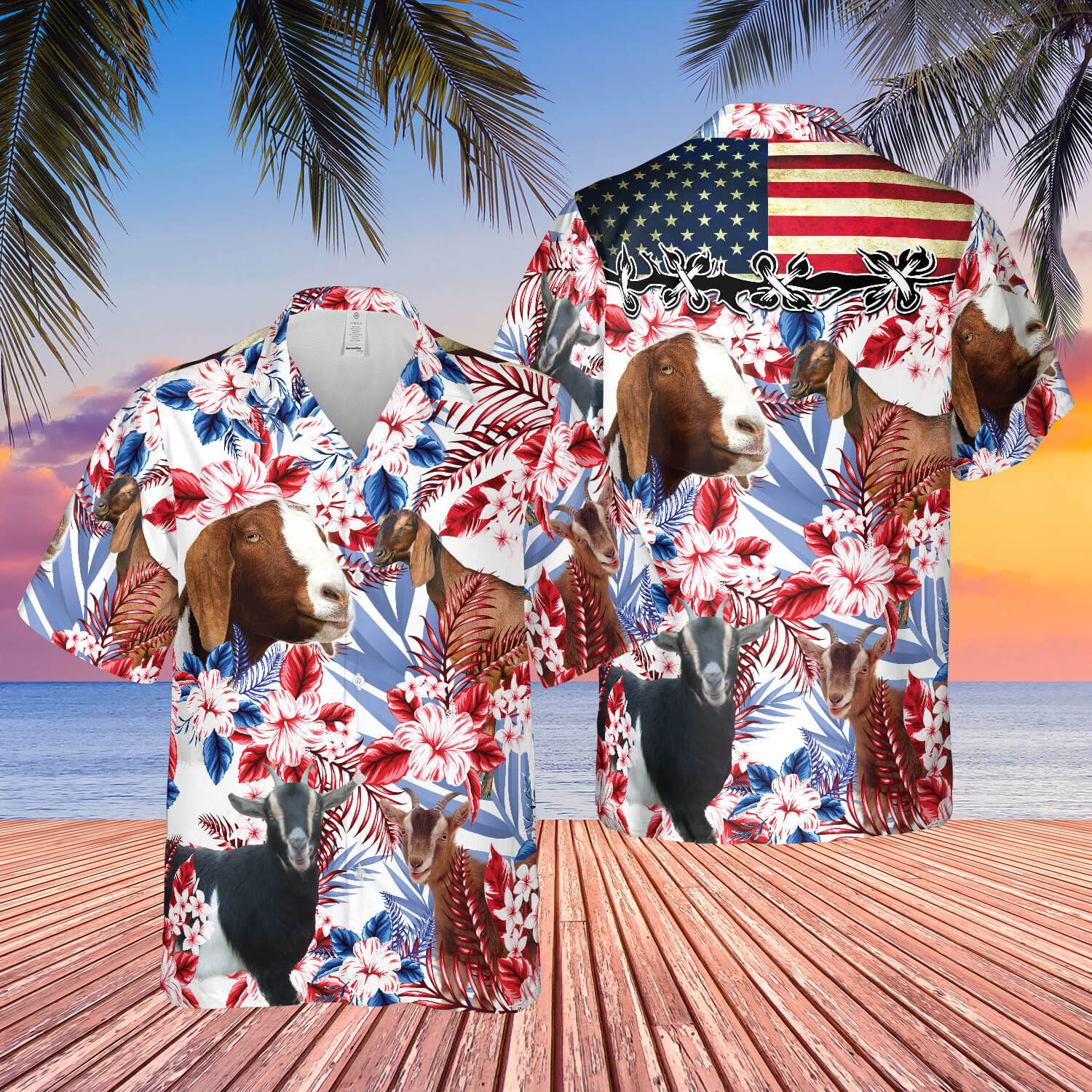 Unique United States Flag Hawaiian Theme For Nubian Goat Lovers All 3D ...