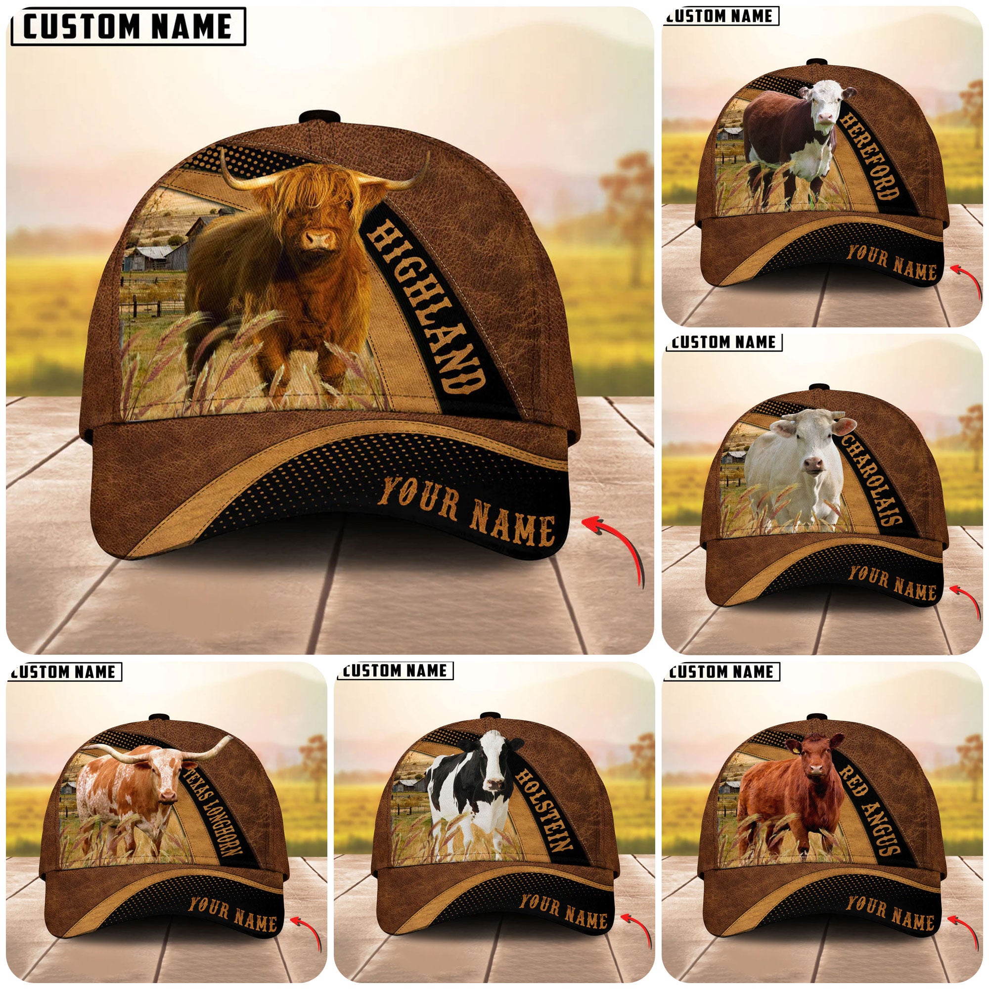 Unijames Cattle Brown Leather Pattern Personalized Name Cap – UniJames