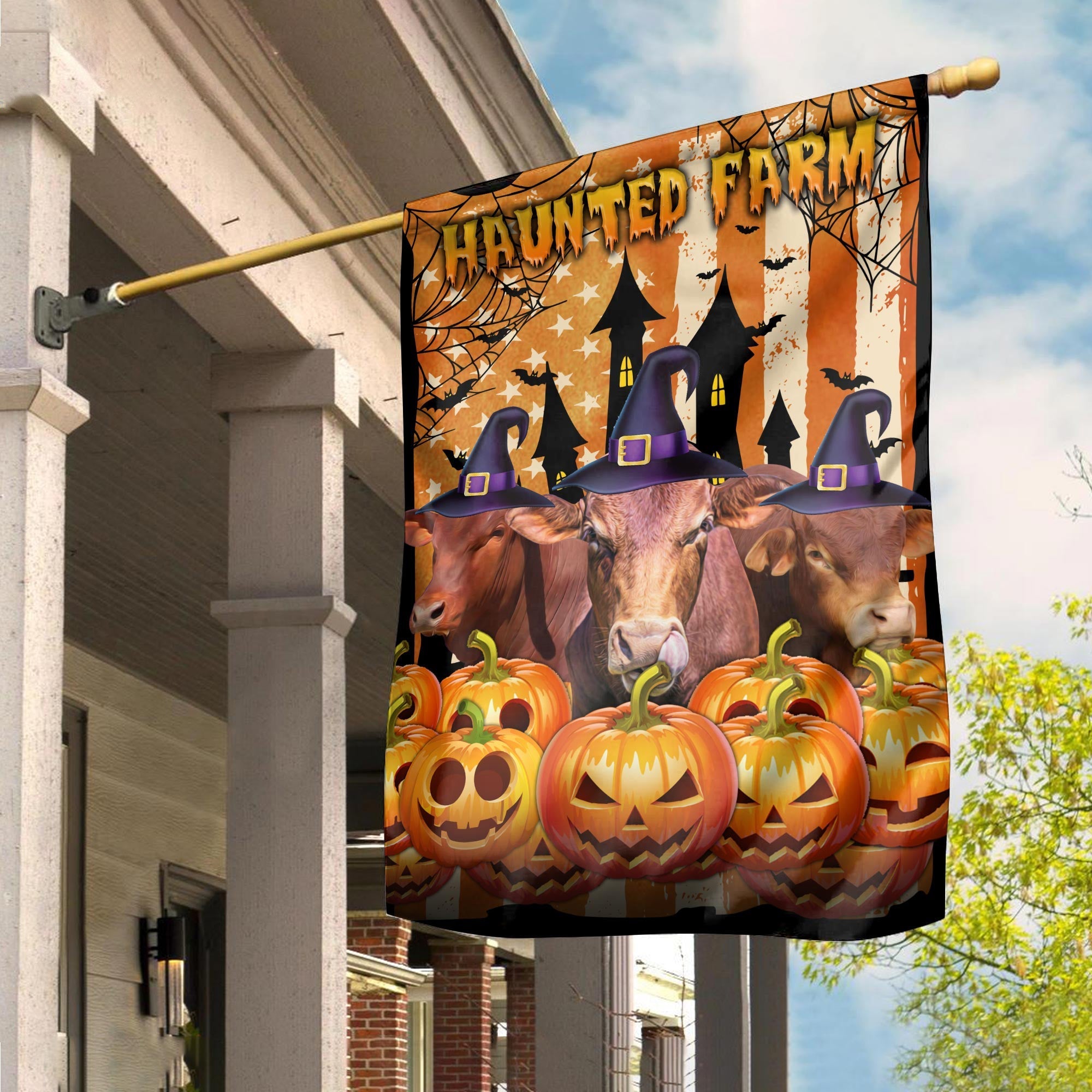 Uni Beefmaster Cattle Haunted Farm Halloween Flag – UniJames