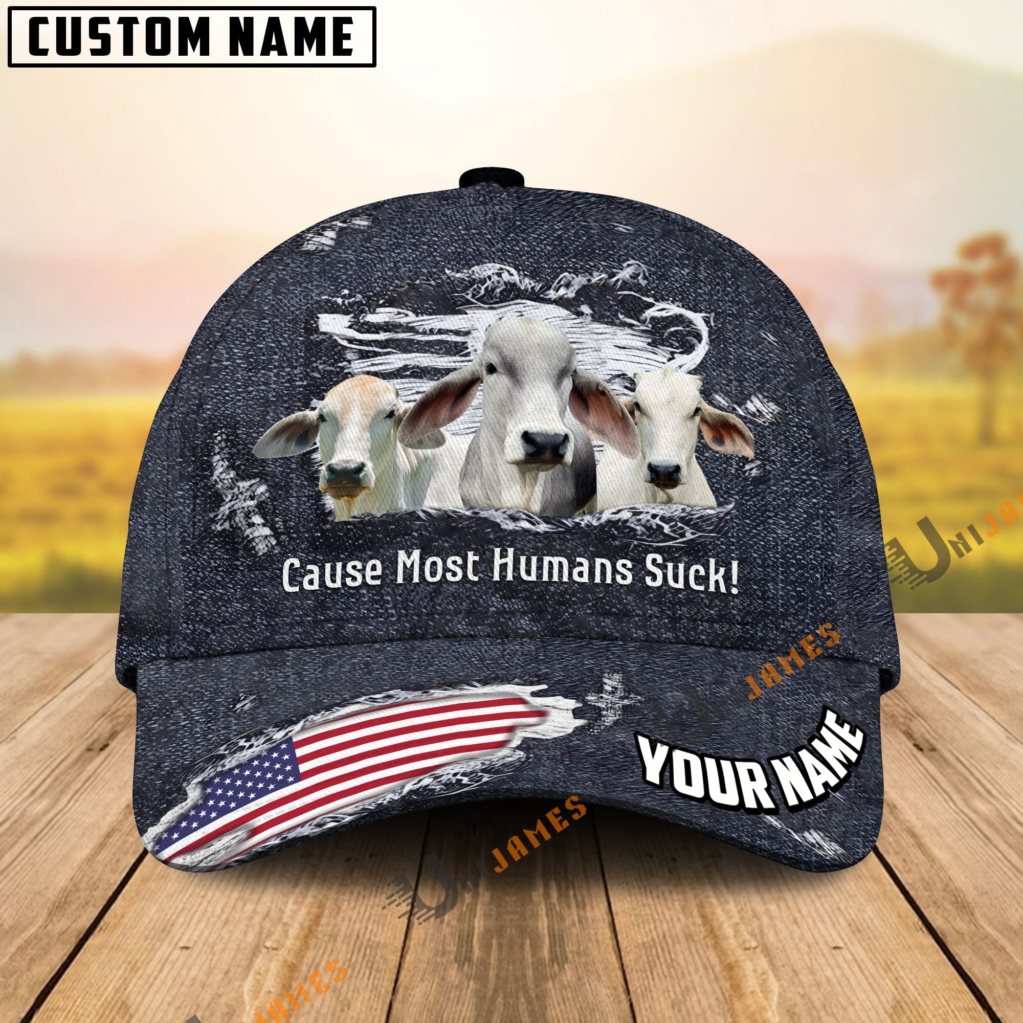 Uni Brahman US Flag Dark Jean Pattern Customized Name Cap – UniJames