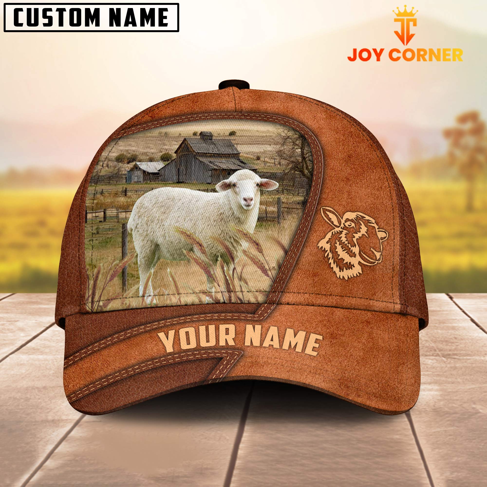 Uni Sheep Customized Name Brown Leather Pattern Cap – UniJames
